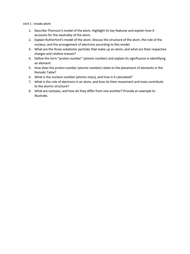 Chemistry QUestions | PDF | Atoms | Chemistry