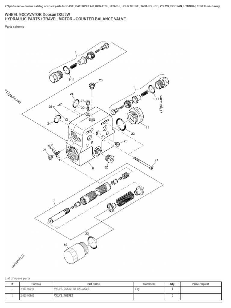 Travel Motor - Counter Balance Valve - Wheel Excavator Doosan Dx55w ...