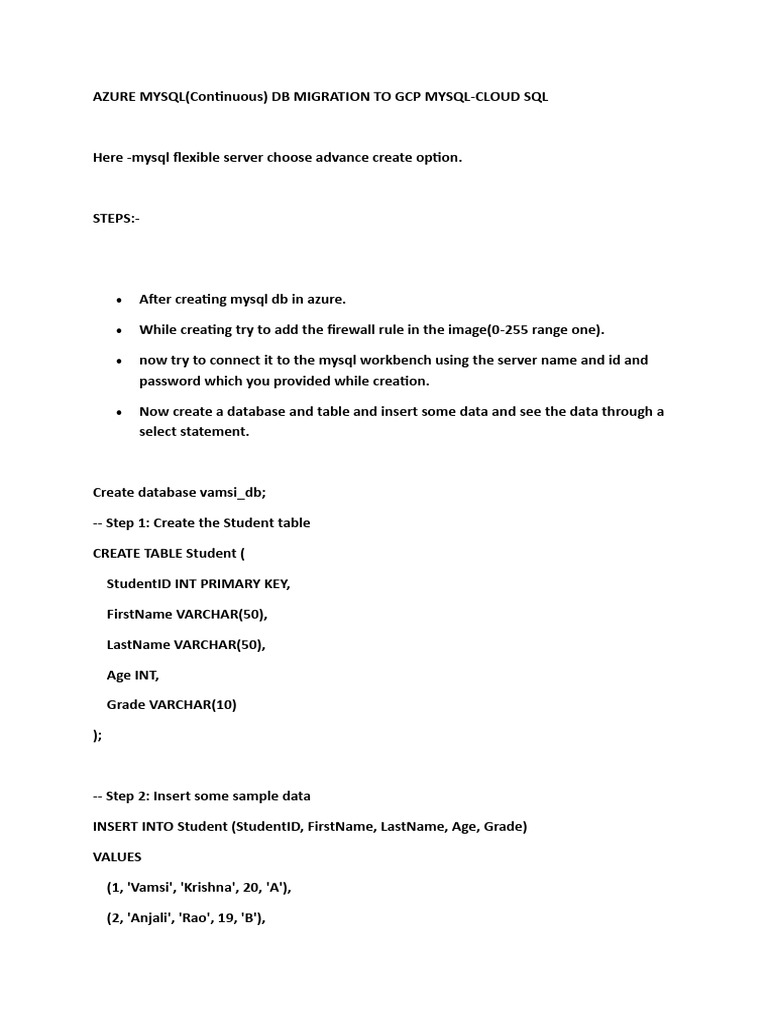 Azure Mysql (Continuous) DB Migration To GCP Mysql-Cloud SQL | PDF | Postgre Sql | My Sql