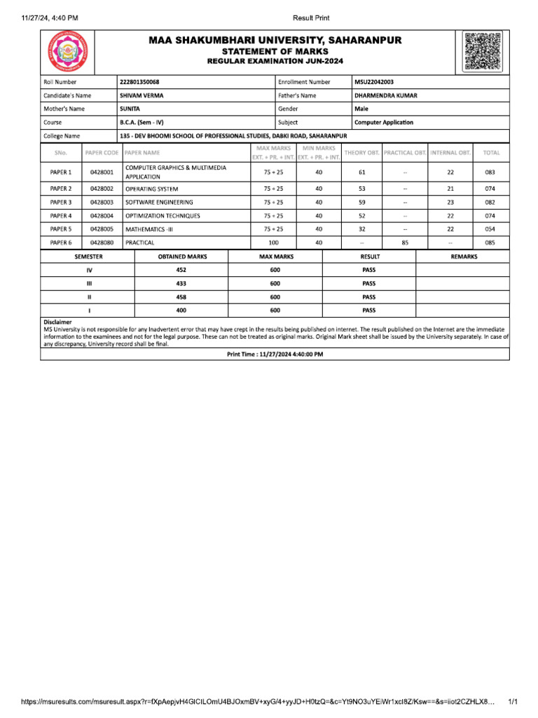 Sem 4 Result | PDF