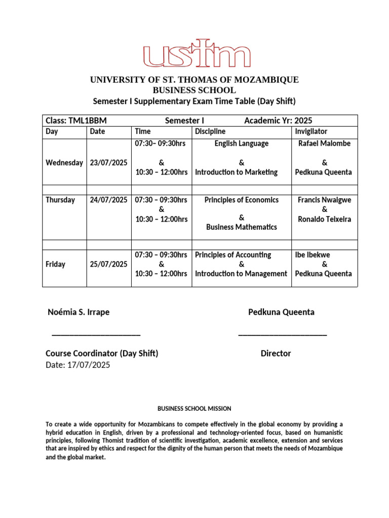2025 Sem I Supplementary Exam Timetable Day | PDF | Science