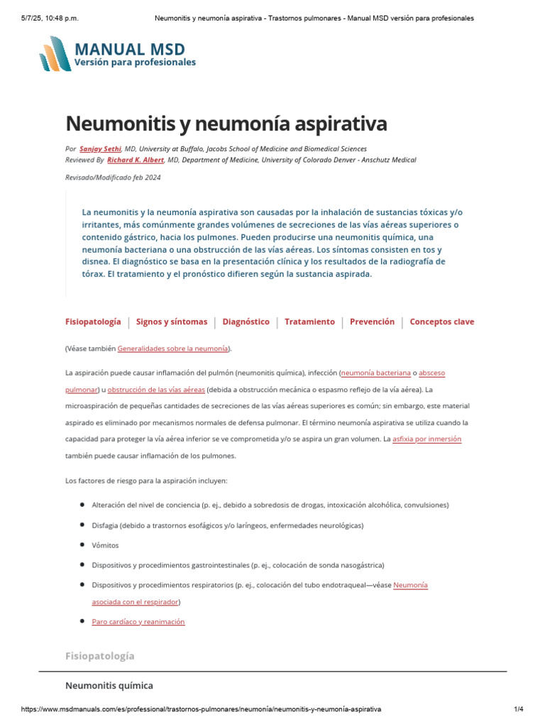 Neumonitis y Neumonía Aspirativa - Trastornos Pulmonares - Manual MSD ...