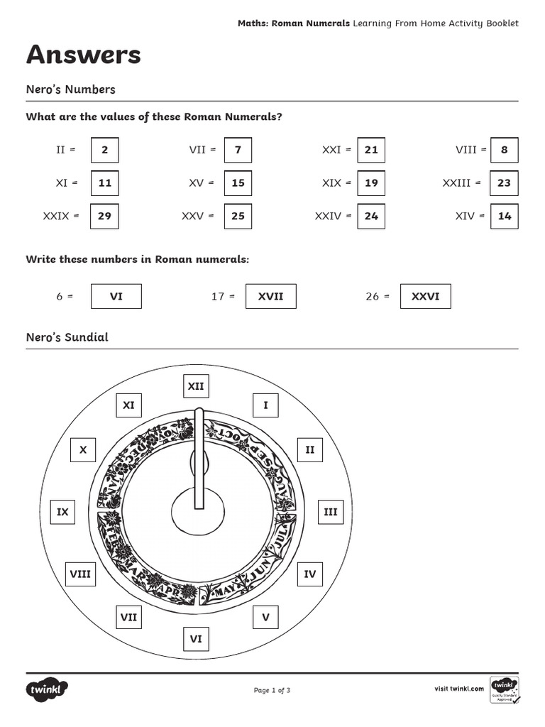 Year 4 Maths Roman Numerals Answers | PDF