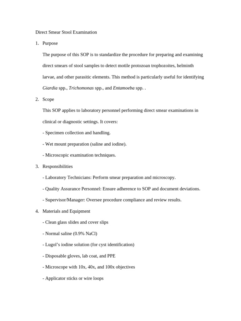 Direct Smear Stool Examination | PDF | Microscopy