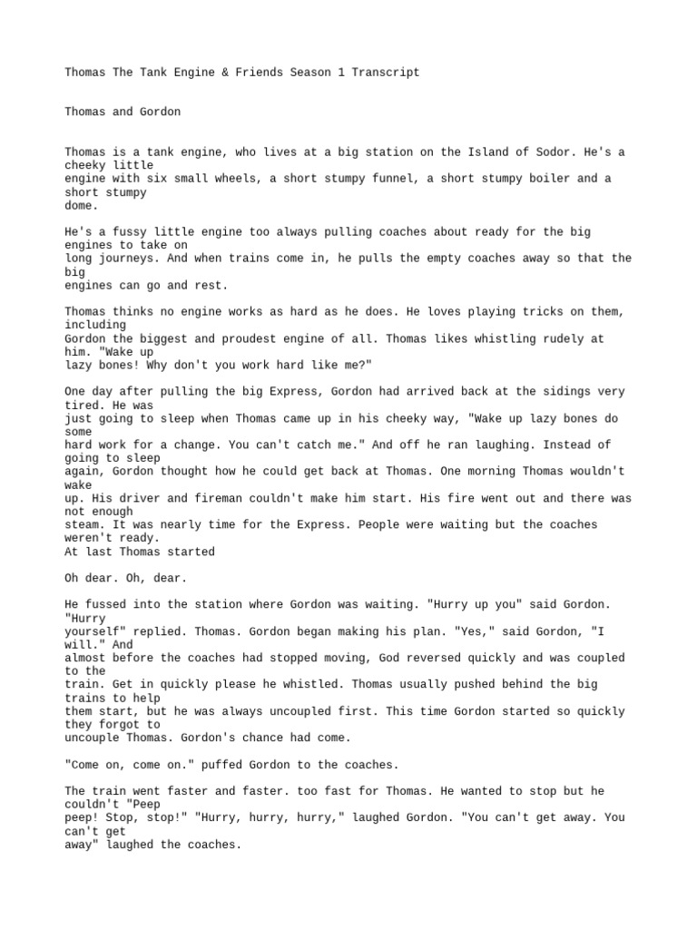 Thomas The Tank Engine & Friends Season 1 Transcript - Djvu | PDF ...