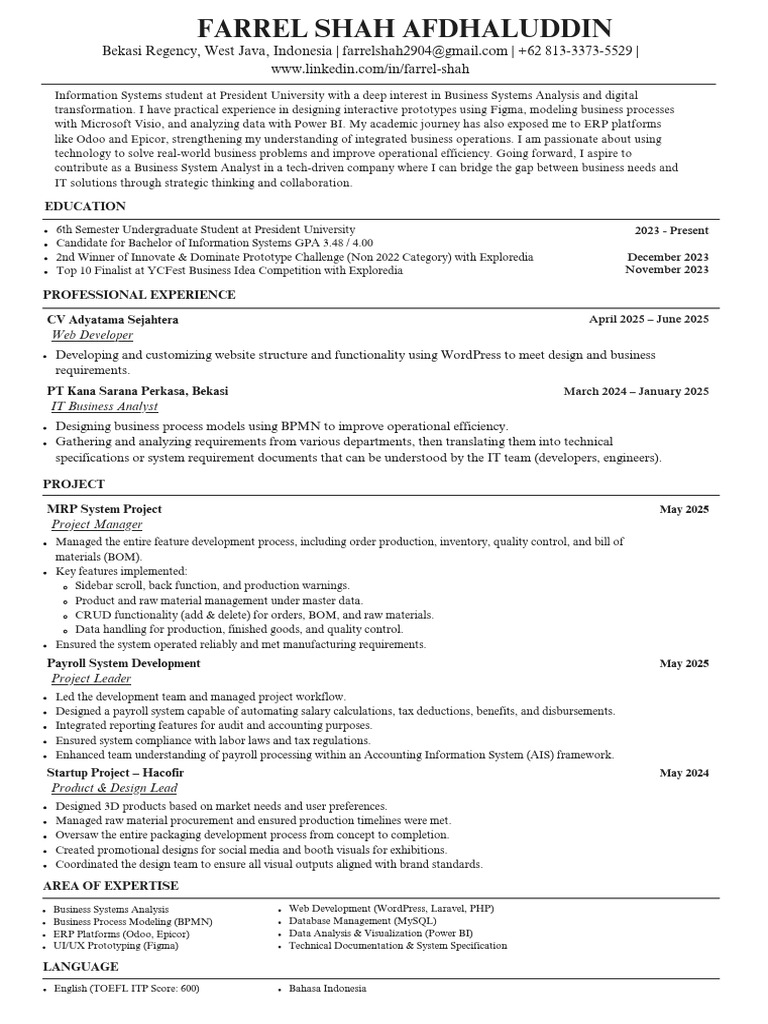 Farrel Shah Afdhaluddin - CV-3 | PDF | Web Development | Information Technology Management