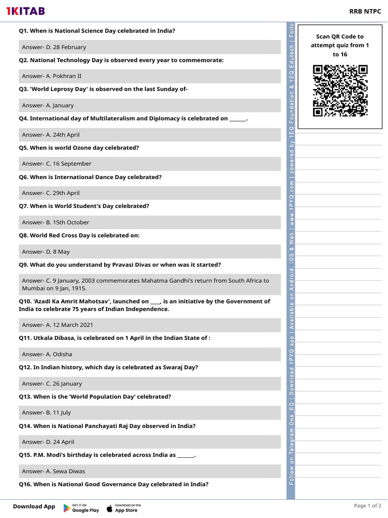 Important Days - Static GK | PDF