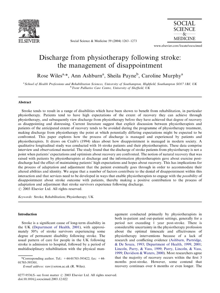 Discharge From Physiotherapy Following Stroke | PDF | Physical Therapy ...