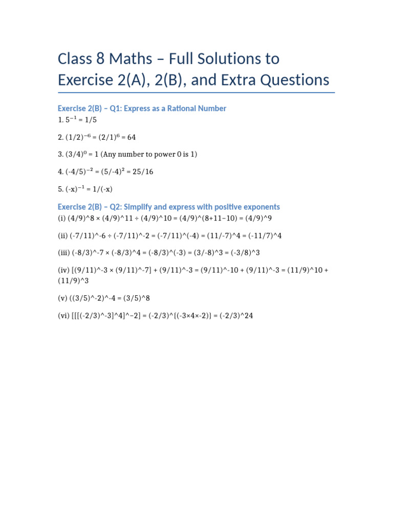 Class8 Maths Exponents Full Solution | PDF
