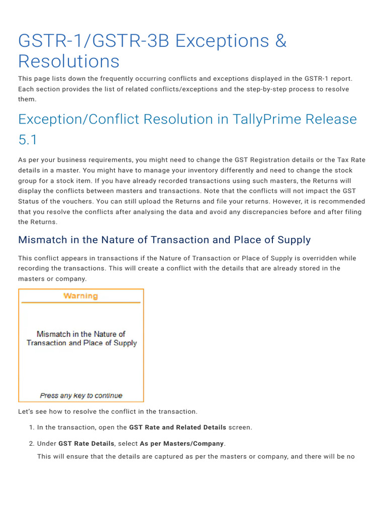 GSTR-1 Conflict Resolution in TallyPrime | PDF