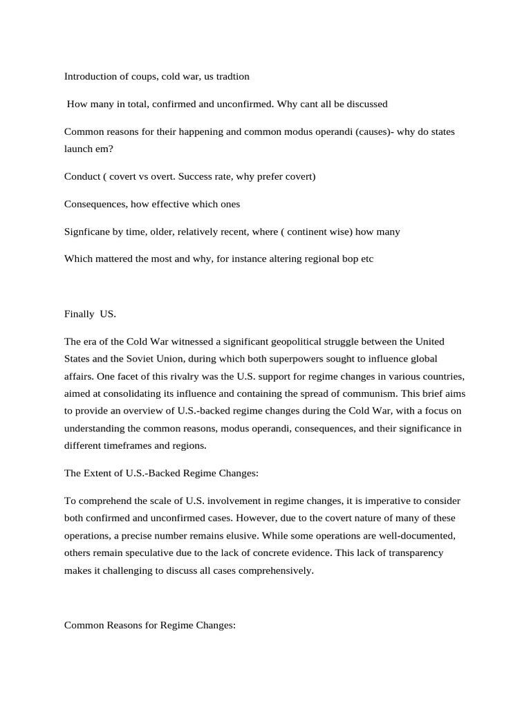 US Backed Coups During Cold War | PDF | Cold War | Coup D'etat