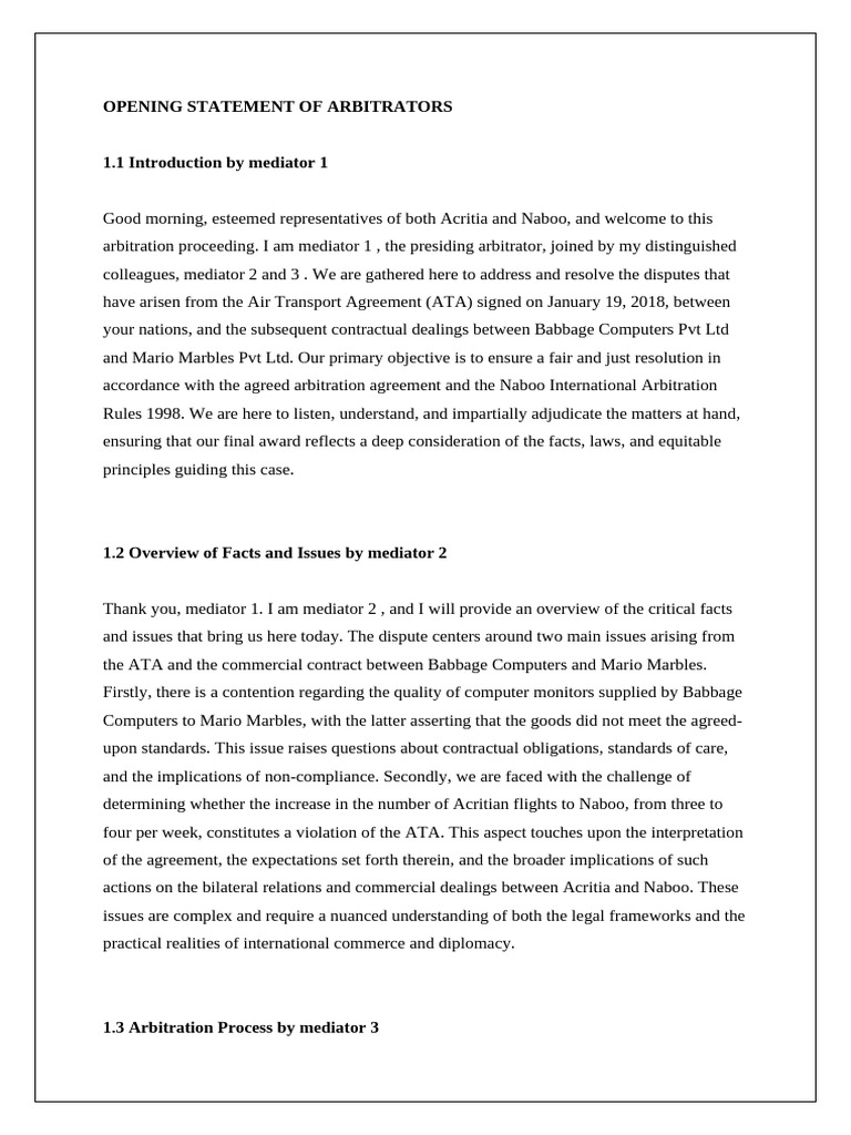 Arbitration Opening Statement: Acritia vs Naboo | PDF | Mediation ...