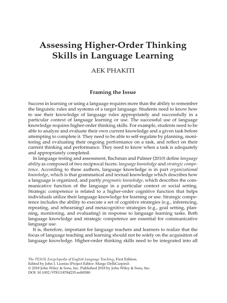 Assessing Higher-Order Thinking in Language Learning | PDF ...