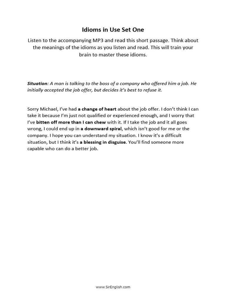Mastering English Idioms: Set One | PDF