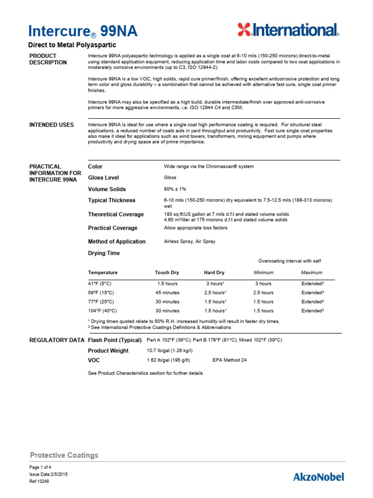 Intercure 99NA: High-Performance Coating | PDF | Humidity | Paint