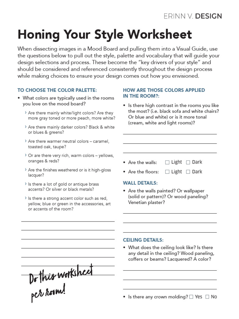 Style Guide Worksheet for Design Choices | PDF | Cabinetry ...