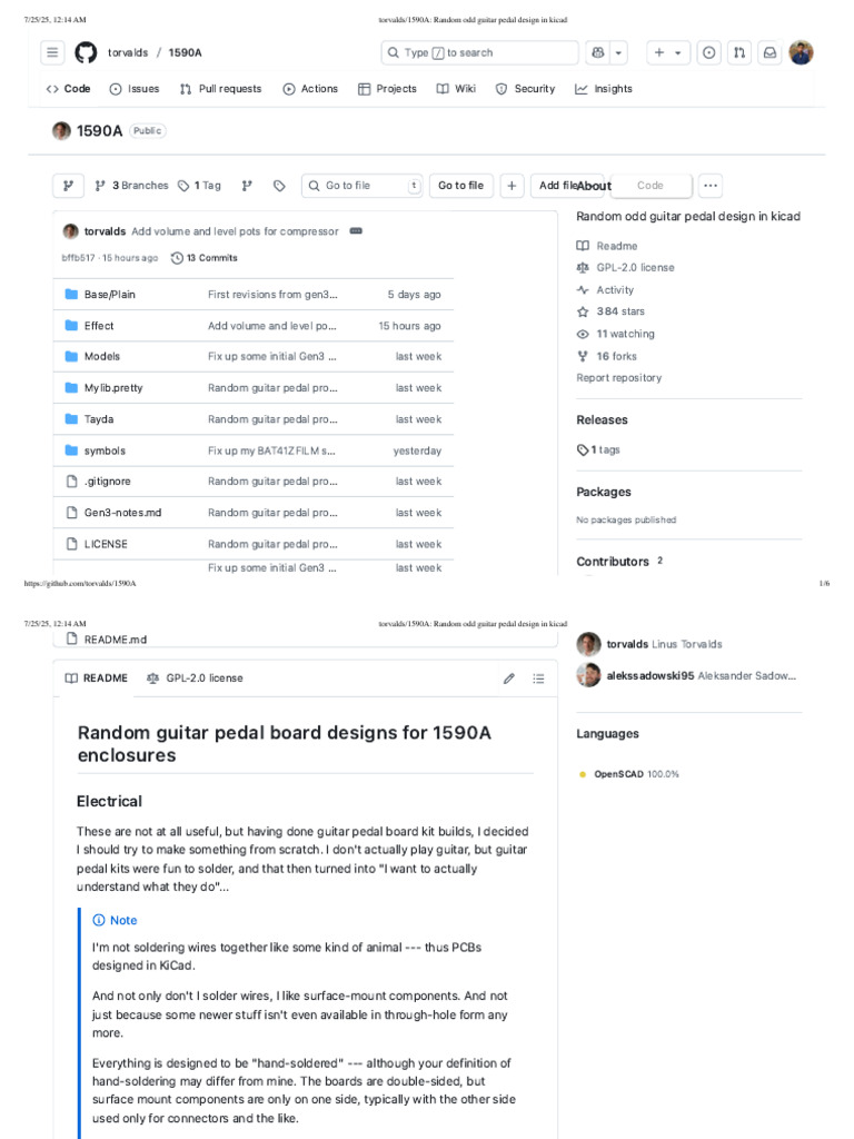 Torvalds - 1590A - Random Odd Guitar Pedal Design in Kicad | PDF ...