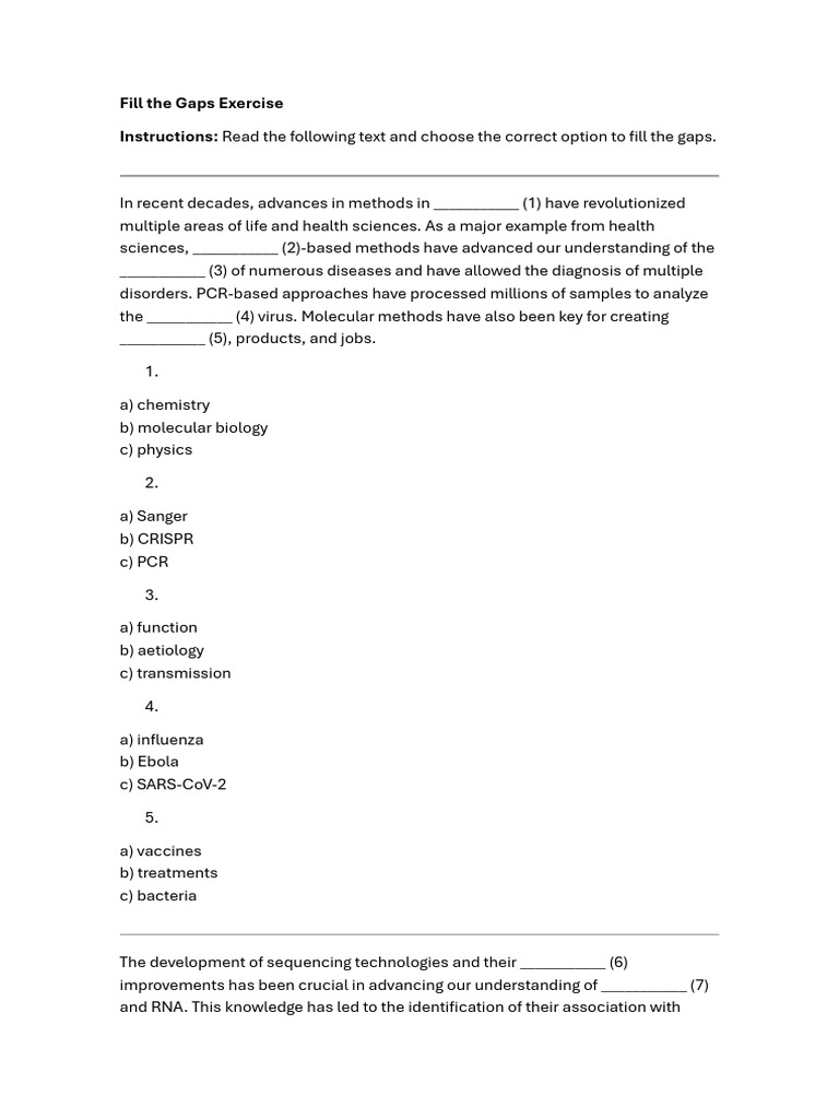 Fill The Gaps Exercise Article Científic | PDF | Crispr | Nucleic Acids
