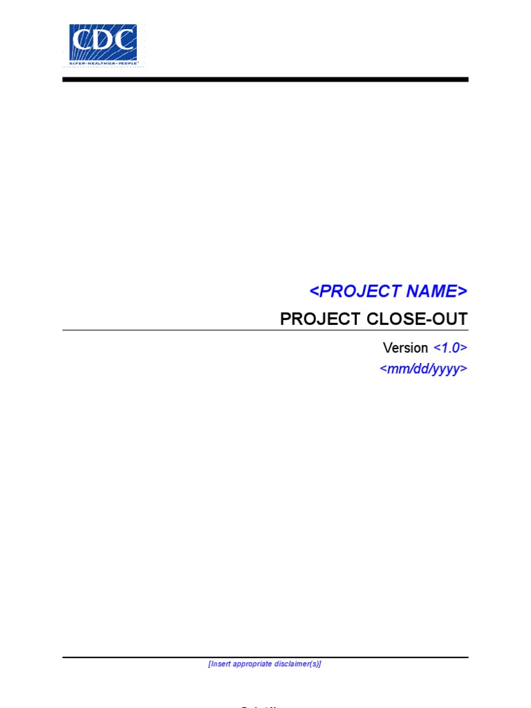 CDC UP Project Close Out Template | PDF | Addendum | Verification And ...