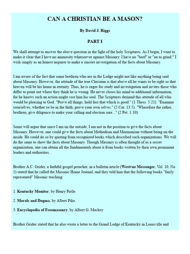 Can Christians Join Freemasonry? | PDF | Freemasonry | Jesus