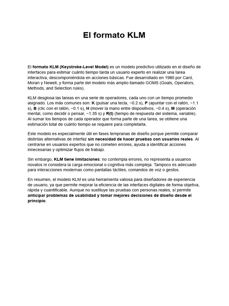 Modelo KLM en Diseño de Interfaces | PDF