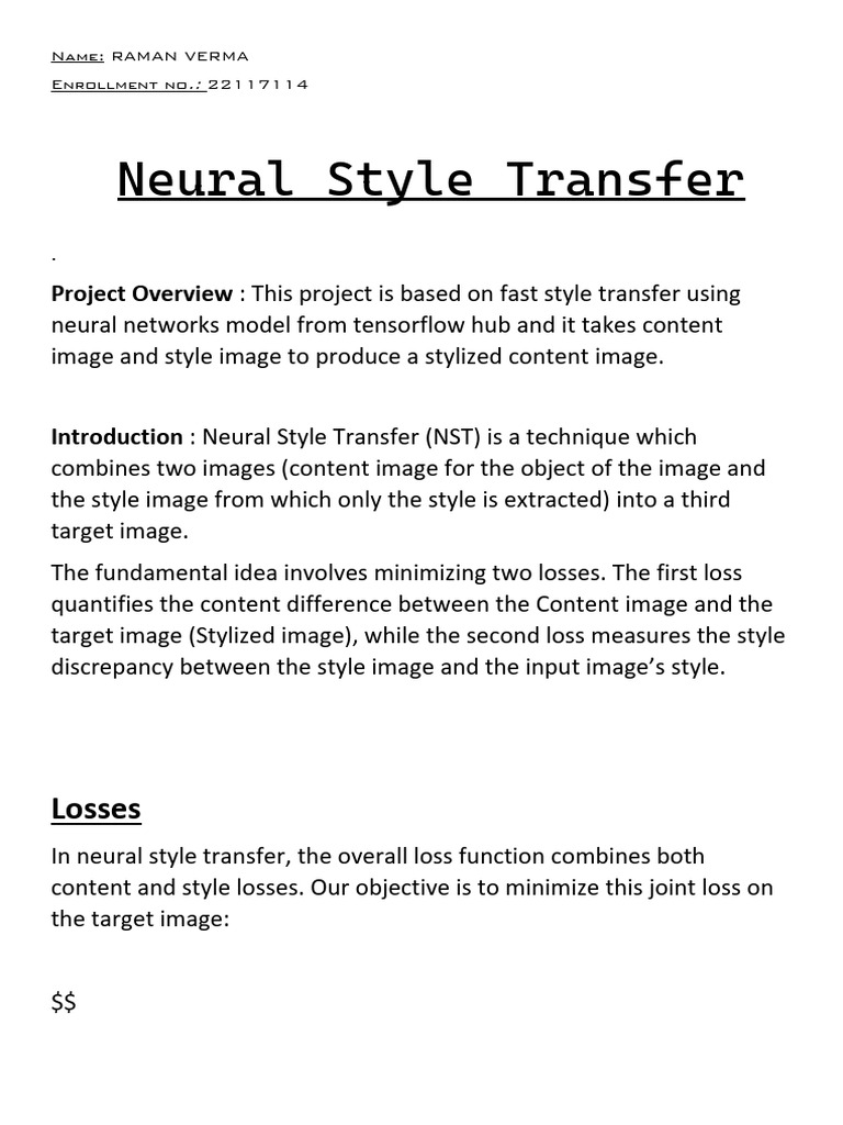 Fast Neural Style Transfer Overview | PDF | Matrix (Mathematics ...