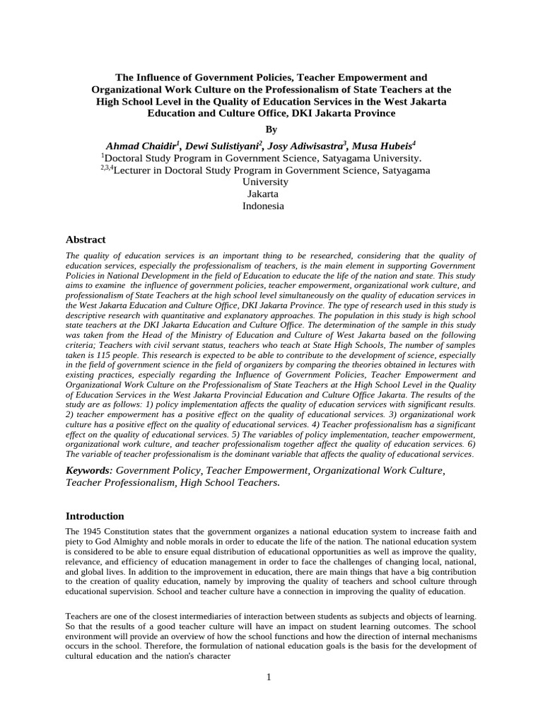 Ahmad Chaidir (English) Et Al | PDF | Teachers | Organizational Culture