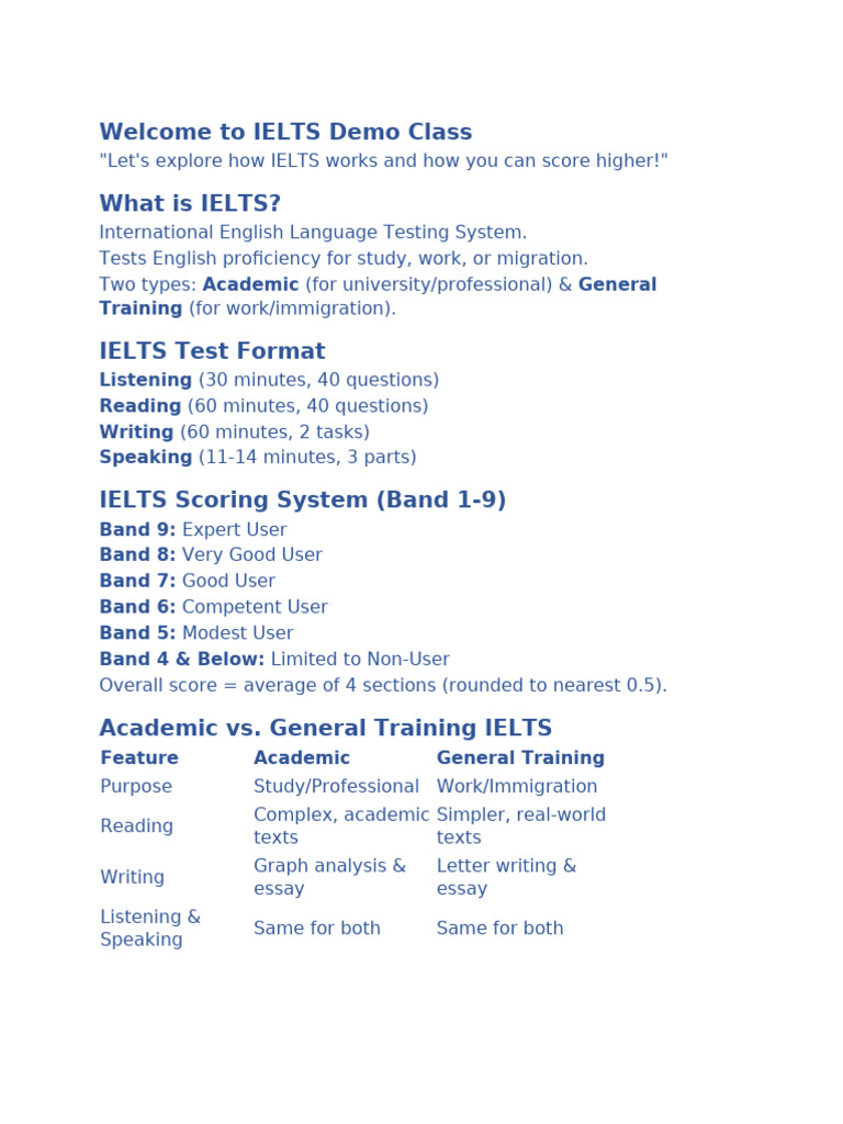 Welcome To IELTS Demo Class | PDF