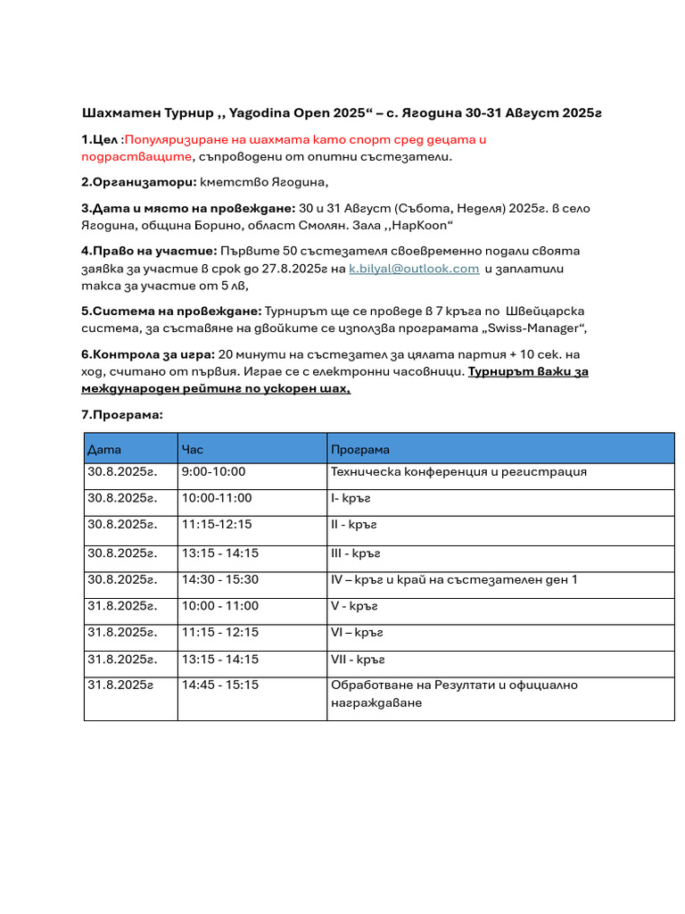 Yagodina Open 2025 | PDF