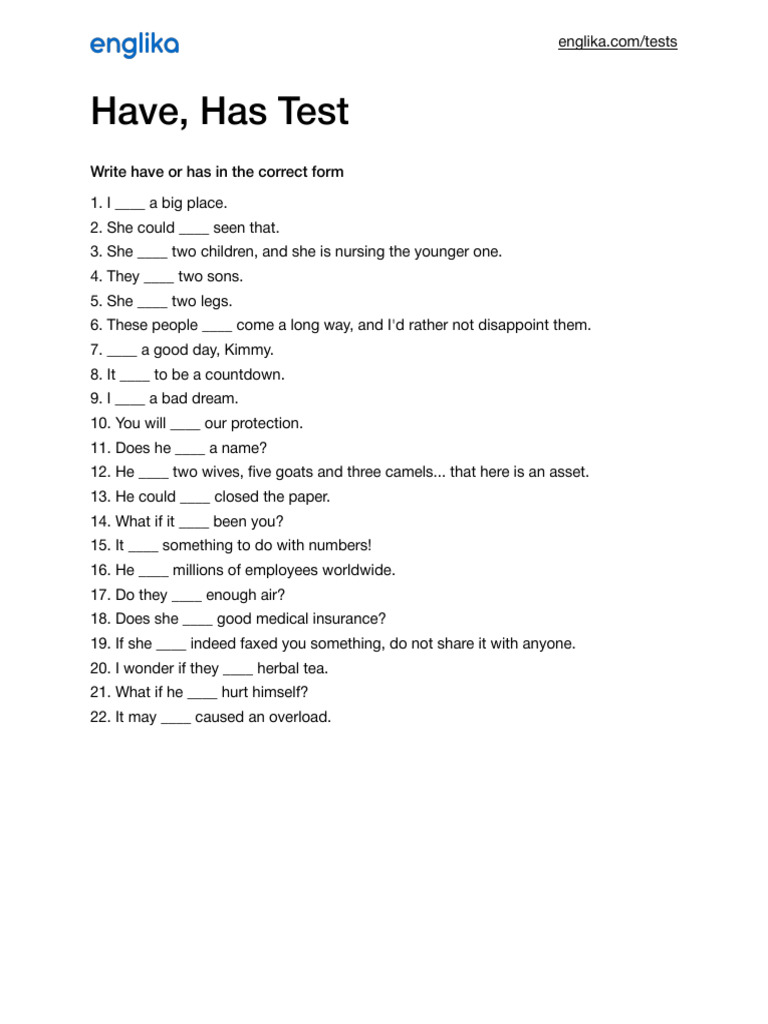 Have Has Test For Kids en | PDF