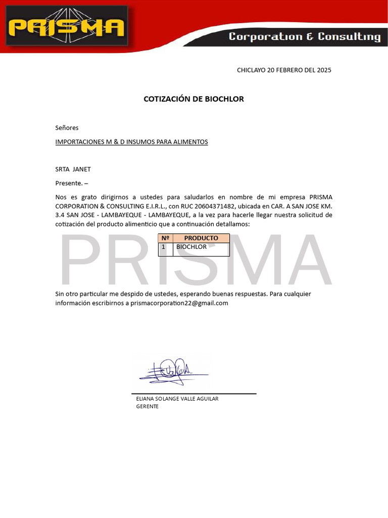 Cotizacion Biochlor | PDF