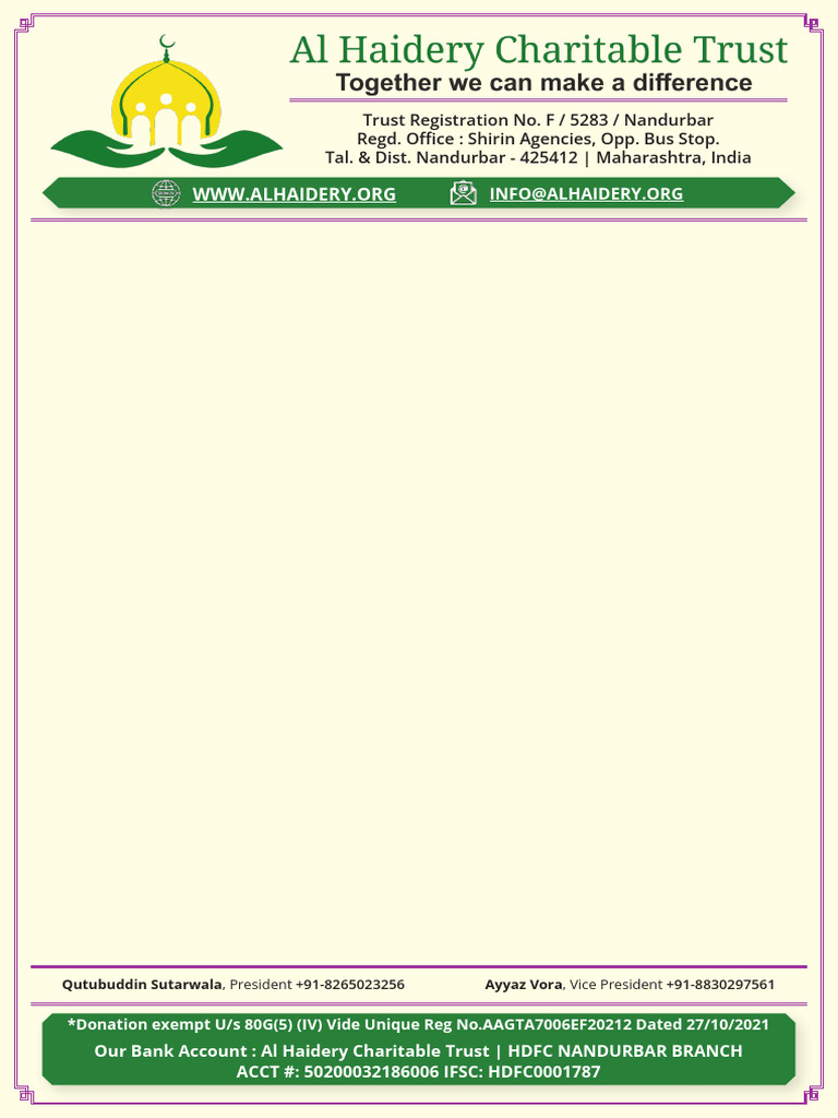 Letter Head Haidery Charitable Trust | PDF