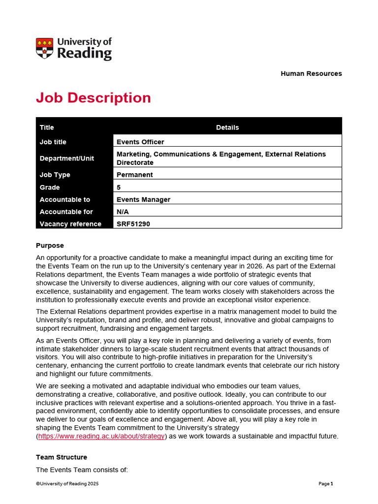 SRF51290 Job Description, Person Specification - July 2025 | PDF ...