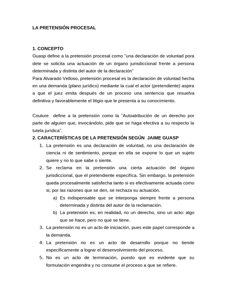Definición y Características de la Pretensión Procesal | PDF | Ley ...