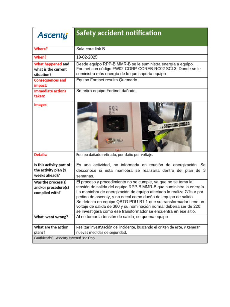 Reporte Flash Incidente Core Link B | PDF