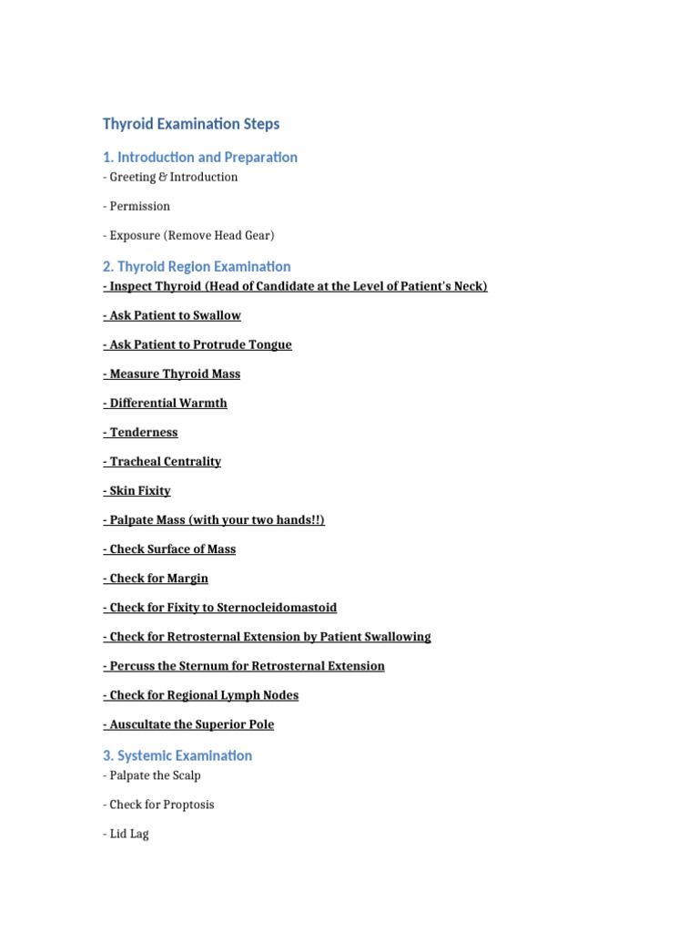Thyroid Examination Steps | PDF