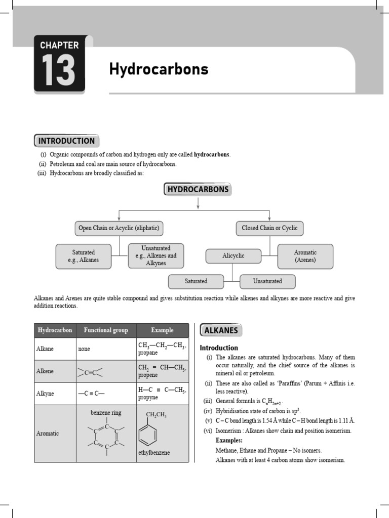 CH 13 Hydrocarbons | PDF | Alkane | Alkene