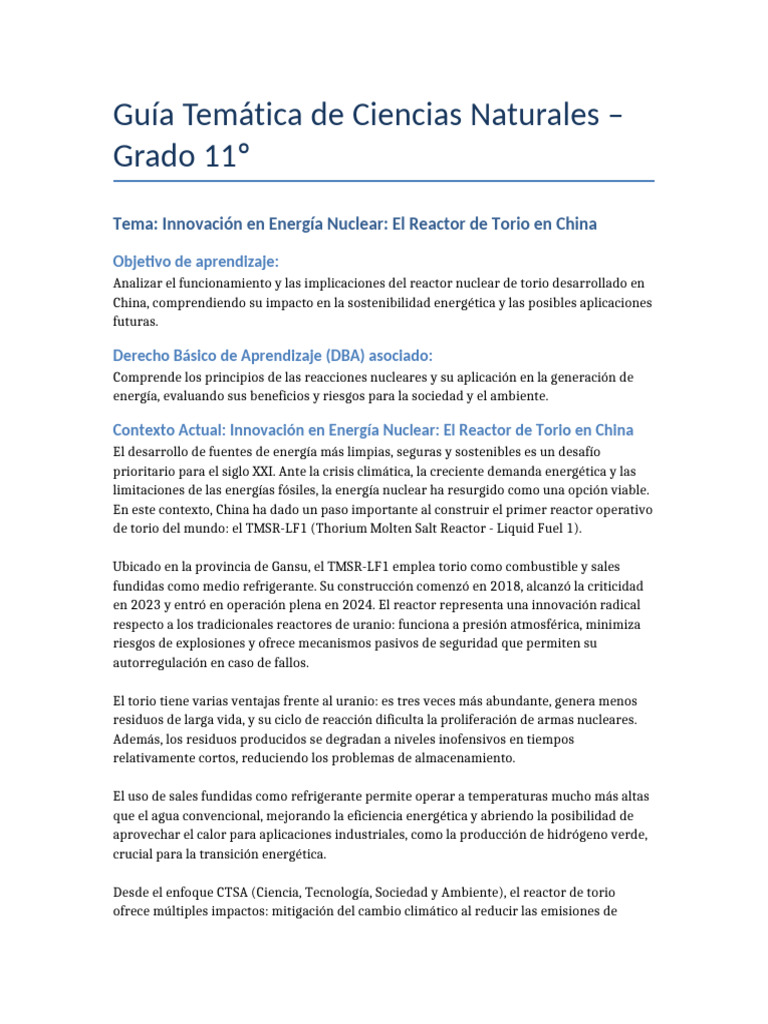Guia Tematica Torio Crucigrama OK | PDF | Reactor nuclear | La energía ...