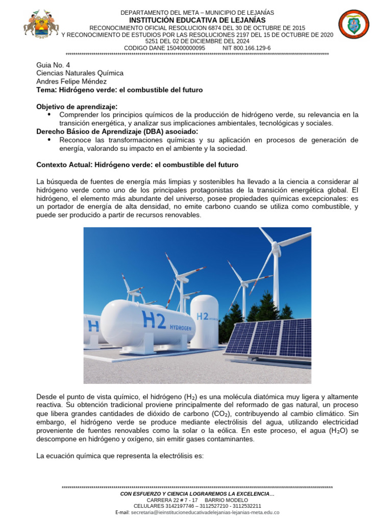 Guia 4. Hidrógeno Verde El Combustible Del Futuro | PDF | Energía ...