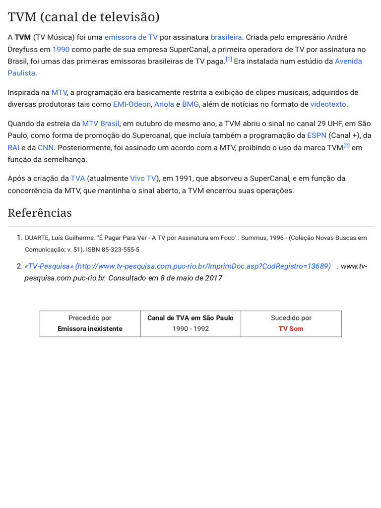 TVM: A Primeira TV Paga do Brasil | PDF