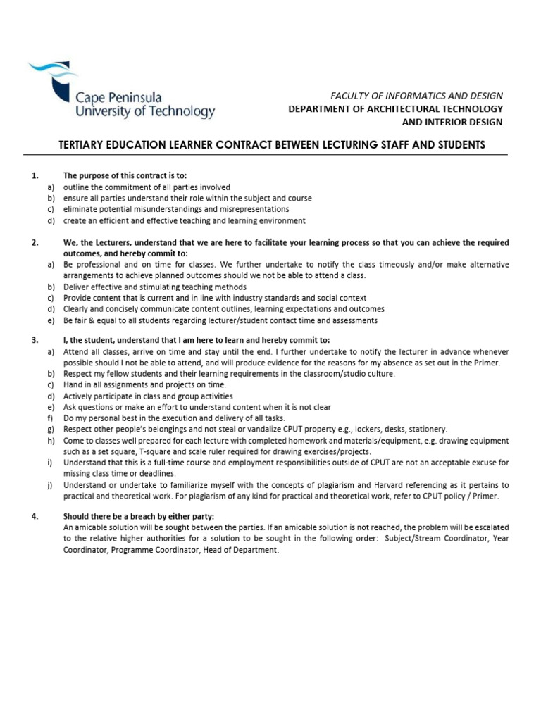 Tertiary Education Learner Contract | PDF | Learning | Cognition