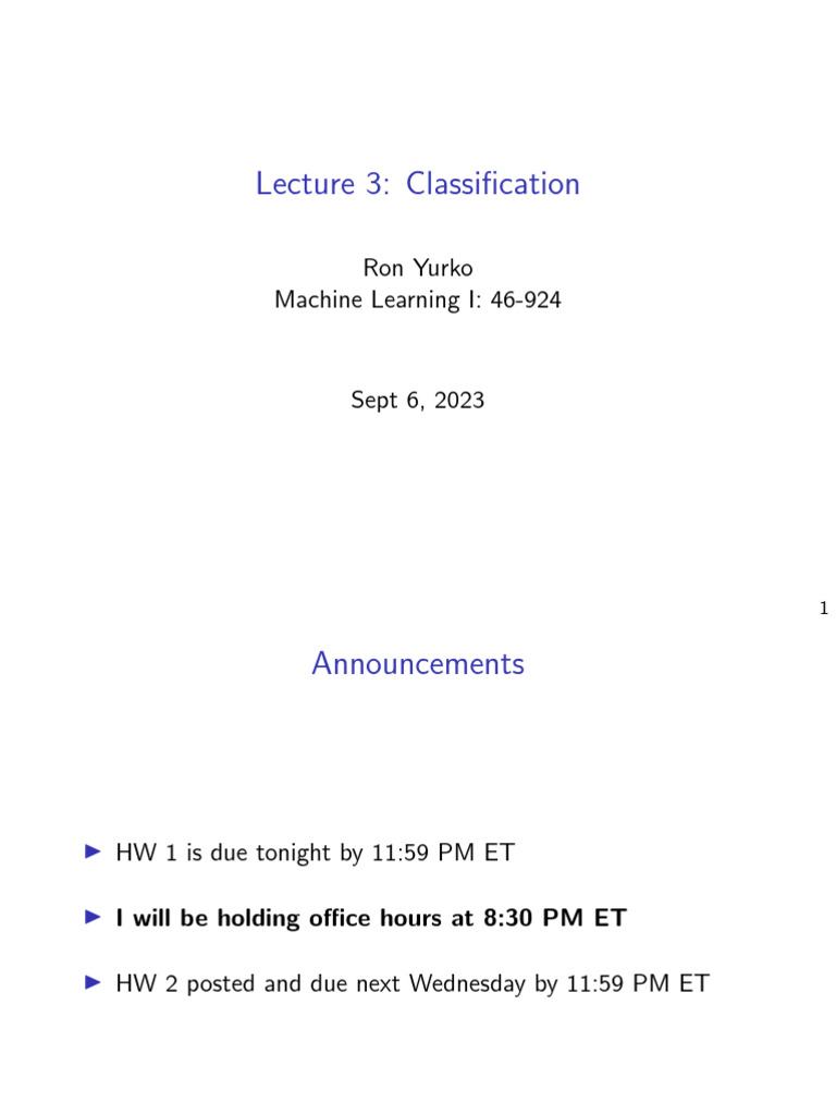 Lecture 3 Classification | PDF | Support Vector Machine | Statistical Classification
