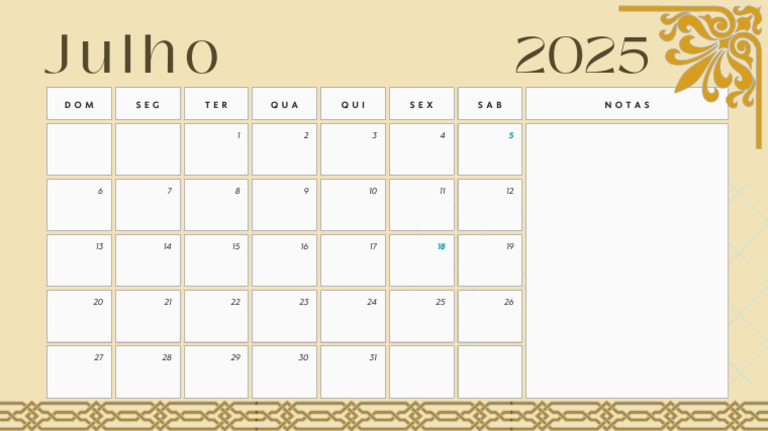 Calendário de Julho 2025 para Imprimir | PDF