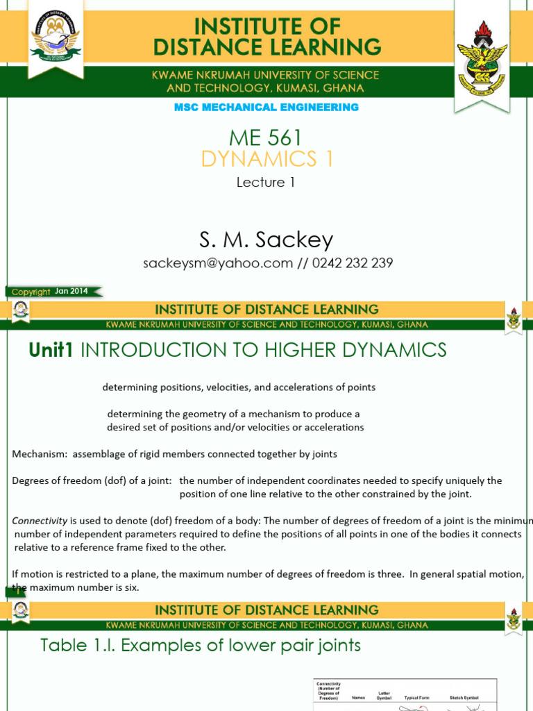 Me561-Dynamics-lectures 1 and 2 | PDF | Rotation | Kinematics