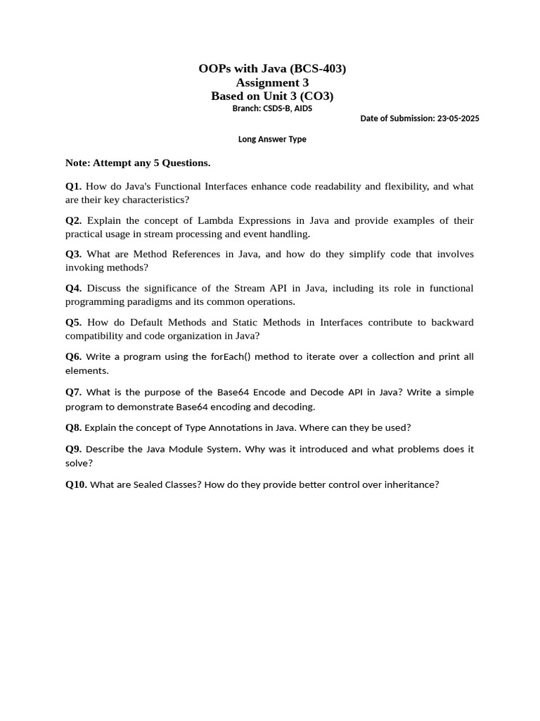 Assingnment 3 OOPs With Java | PDF