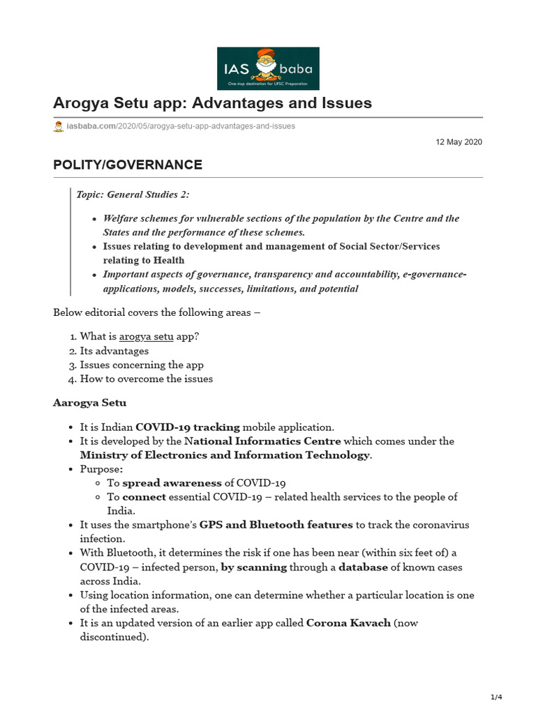 Arogya Setu App Advantages and Issues | PDF | Computing | Privacy