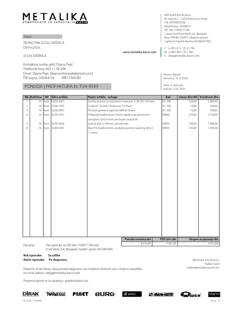 Ponuda - TEHO PAK DOO | PDF