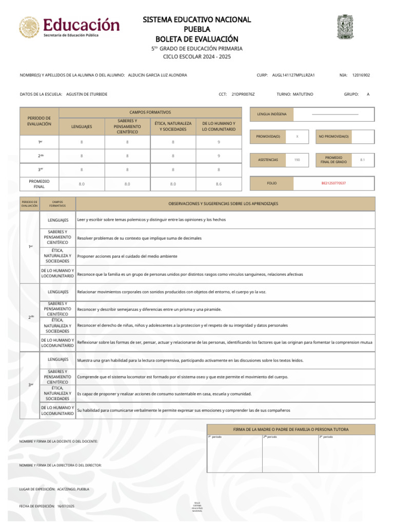 Boletas de Quinto Grado Ciclo | PDF | Pensamiento | Educación primaria