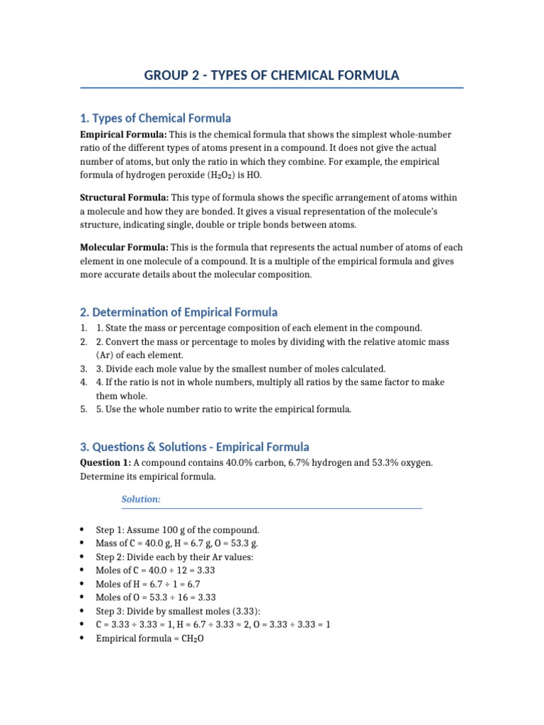Group2 Chemical Formula Final | PDF | Molecules | Mole (Unit)