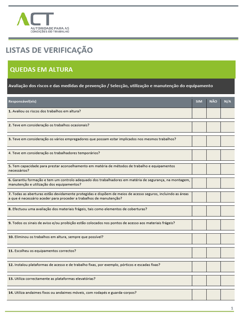 Lista de Verificação - Quedas em Altura | PDF